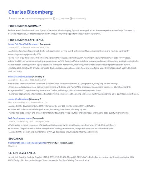 10 Amazing Web Developer Resume Examples For Different Web Dev Specializations