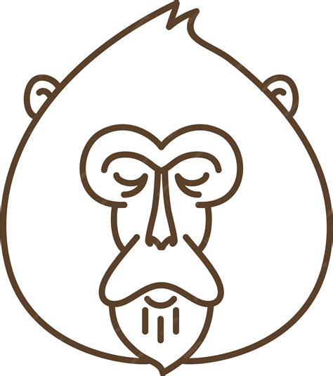 빈티지 라인 아트 스케치 스타일의 닫힌 눈 아이콘이 있는 원숭이 개코원숭이 머리 프리미엄 벡터