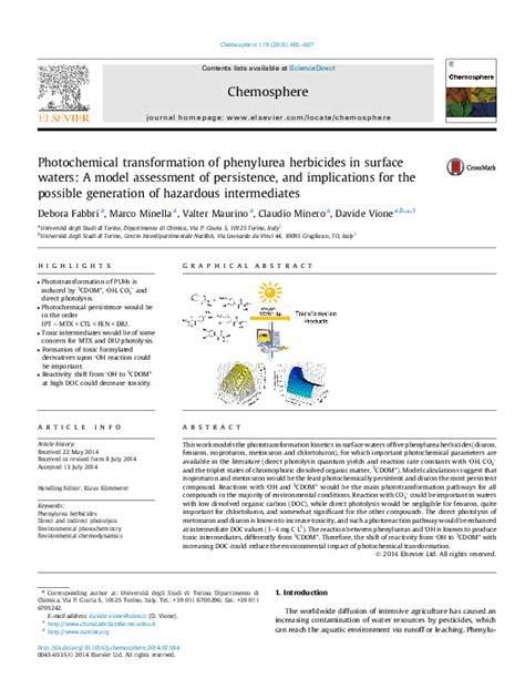 Pdf Photochemical Transformation Of Phenylurea Herbicides In Surface