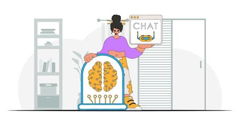 Ai 두뇌를 모델링하는 소녀 현대적인 모습 벡터 일러스트 레이 션 프리미엄 벡터