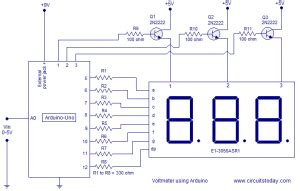 Simple V Three Digit Voltmeter Using Arduino MV Sensitivity