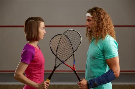 Premium Photo Male And Female Squash Player Confrontation On Court
