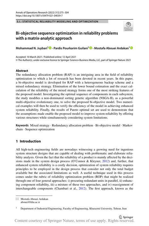 Bi Objective Sequence Optimization In Reliability Problems With A