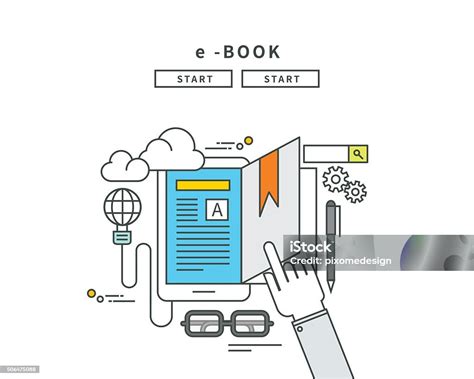 간단한 꺾은선형 평편 설계 Ebook 현대적이다 벡터 일러스트 책에 대한 스톡 벡터 아트 및 기타 이미지 책 0명 개념