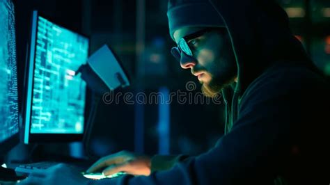 Closeup Of Coder In Goggles With Reflection Of Monitor With Code Working On Computer Developing