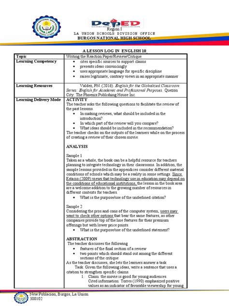 Writing The Reaction Paper Review Critique Pdf Teachers Books