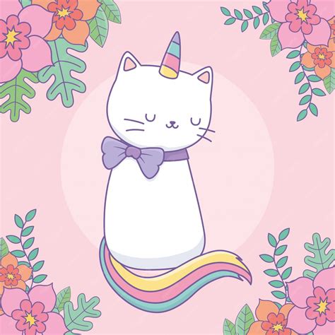 Premium Vector Cute Caticorn With Floral Decoration