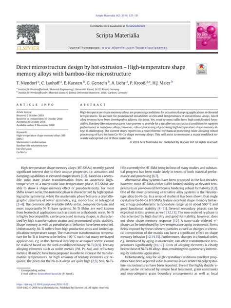 111 Direct Microstructure Design By Hot Extrusion High Temperature Shapememory Alloys With