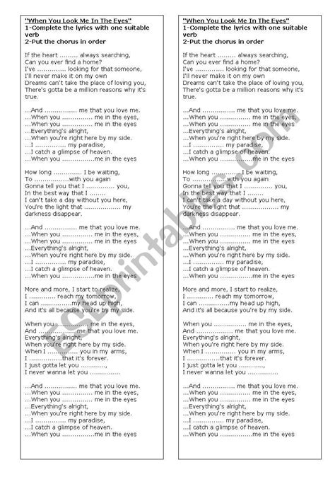 When You Look Me In The Eyesjonas Brothers Esl Worksheet By Aniya