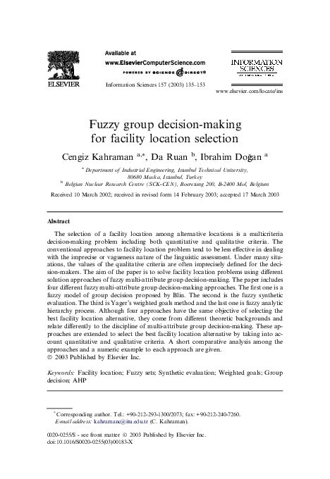 Pdf Fuzzy Group Decision Making For Facility Location Selection
