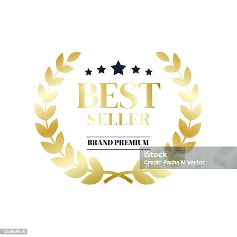 베스트 셀러 어워드 골드 월계수 화환 배지 로고 디자인 5 성급 벡터 상에 대한 스톡 벡터 아트 및 기타 이미지 상 성공