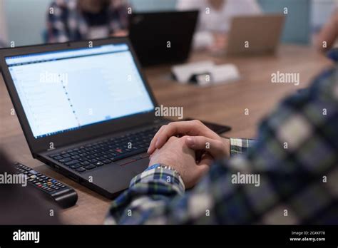 Software Developer Writing Programming Code On Laptop Computer Stock Photo Alamy