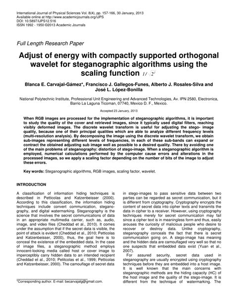 Pdf Adjust Of Energy With Compactly Supported Orthogonal Wavelet For Steganographic Algorithms