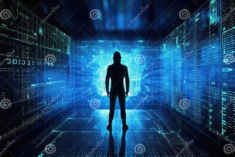 Hacker In A Dark Room Illuminated By Screens Displaying Complex Code