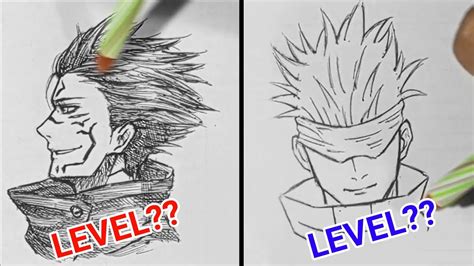 Draw SUKUNA And GOJO In Each Of 4 Different LEVELS JUJUTSU KAISEN
