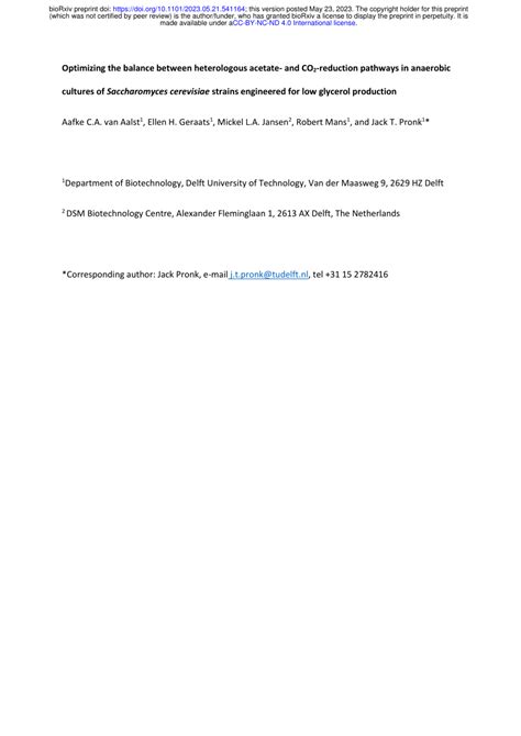 Pdf Optimizing The Balance Between Heterologous Acetate And Co2
