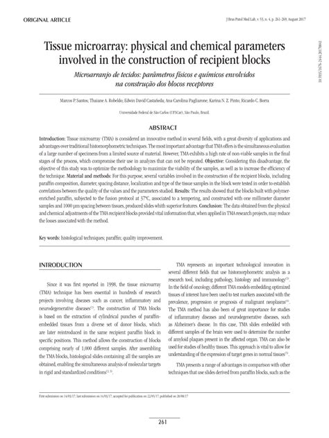 Pdf Tissue Microarray Physical And Chemical Parameters Involved In The Construction Of