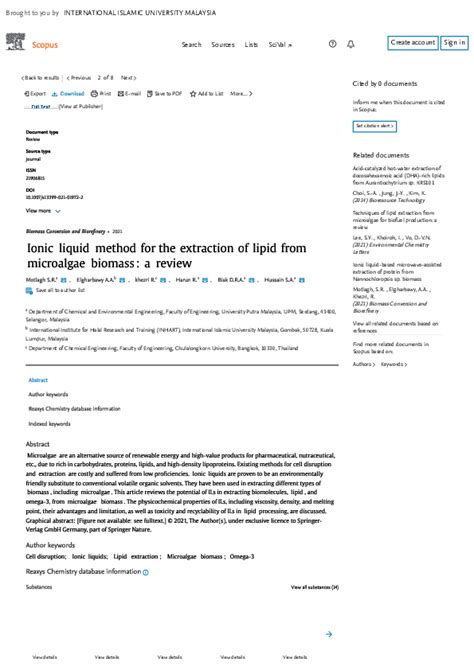 Pdf Ionic Liquids For Lipid Extraction From Microalgae