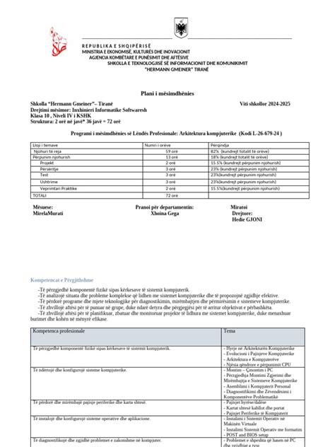 Plani Mësimorë Arkitekturë Klasa 10 New Pdf