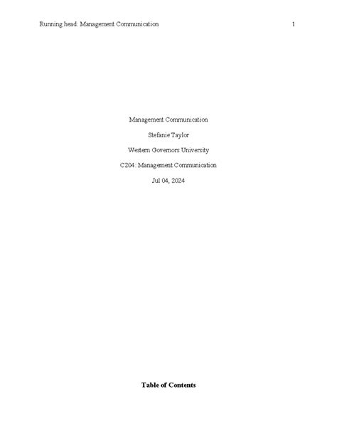 Wgu Management Communication C Task Task Running Head