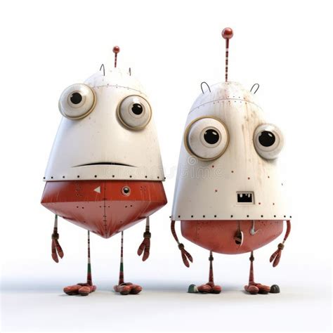 Humorous And Stylish Art 2 Angry Robots With Big Eyes On White
