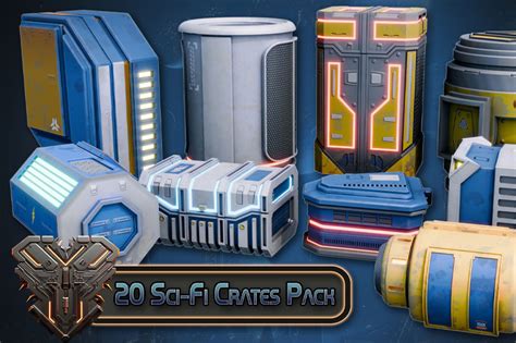 科幻武器箱模型3d模型资产包 Blender Fbx Ue Engine Massive Stylized Sci Fi Crate Pack 源酷素材网