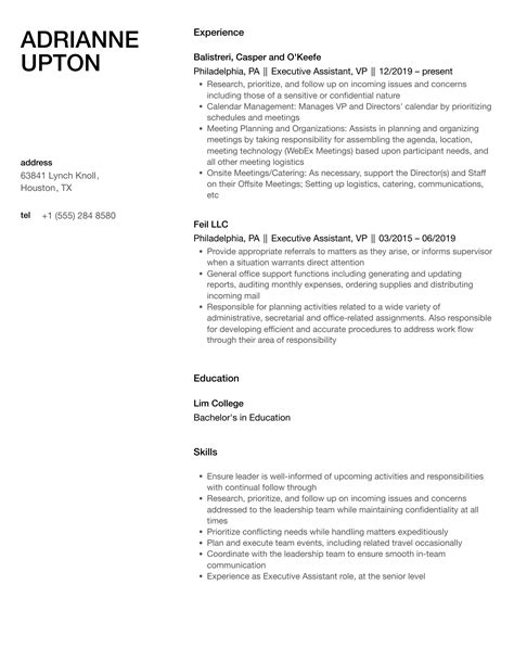 Executive Assistant Vp Resume Samples Velvet Jobs