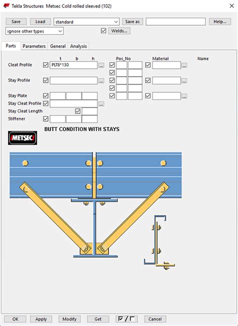 metsec cold rolled sleeved 102 parts tab tekla user assistance