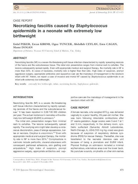 Pdf Necrotizing Fasciitis Caused By Staphylococcus Epidermidis In A