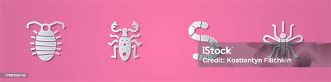 종이 컷 유충 곤충 딱정벌레 사슴 벌레 및 모기 아이콘을 설정합니다 페이퍼 아트 스타일입니다 벡터 3차원 형태에 대한 스톡 벡터