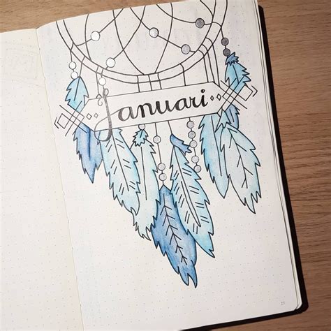 Bullet Journal Monthly Cover Page Dreamcatcher Drawing Feather