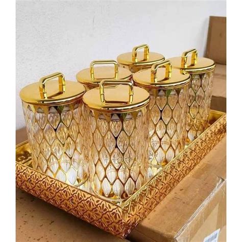 Acrylic Airtight Round Canister Gold Balang Bekas Kedap Udara Kitchen Balang Kuih Raya Bekas