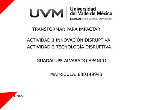 Transformar PARA Impactar TRANSFORMAR PARA IMPACTAR ACTIVIDAD 1 INNOVACIÓN DISRUPTIVA