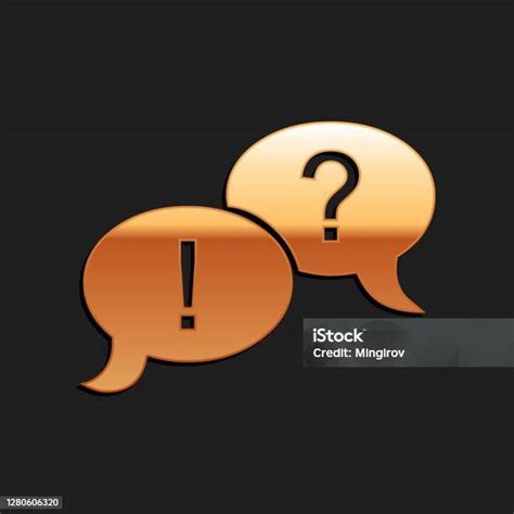 검은 색 배경에 격리 된 질문 과 느낌표 아이콘과 금 음성 거품 Faq 기호 파일 복사 채팅 음성 거품 긴 그림자 스타일 벡터 0명에 대한 스톡 벡터 아트 및 기타 이미지