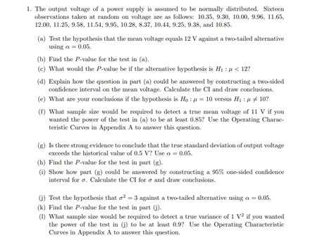 Solved 1 The Output Voltage Of A Power Supply Is Assumed To
