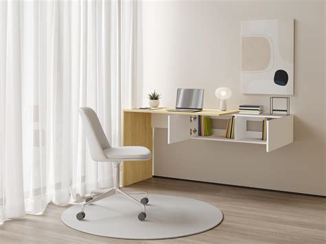 Escritorio Consola Flotante Con 2 Armarios Color Natural Y Blanco MOLAWA