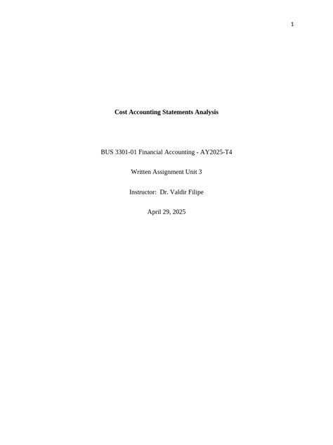 Written Assignment Unit 3 Pdf Cost Of Goods Sold Inventory