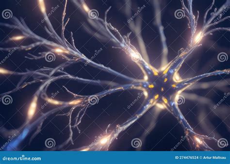 Microscopic Brain Cells Glowing Synapses And Dendrites Under Microscope