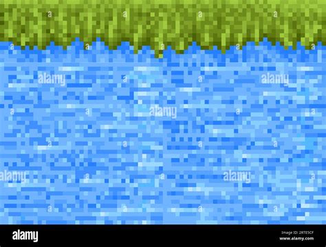 River Lake Or Waterfall Water Cascade Cubic Pixel Game Blocks Pattern