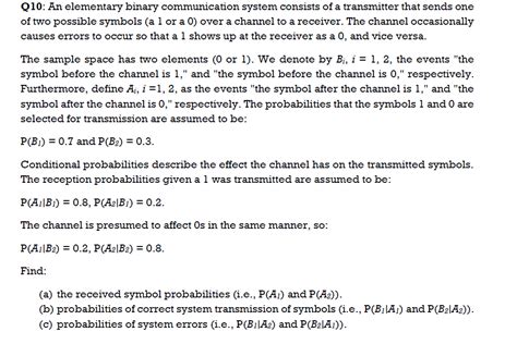 Solved Q10 An Elementary Binary Communication System