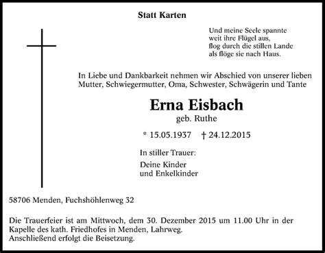 Traueranzeigen Von Erna Eisbach Trauer In Nrwde