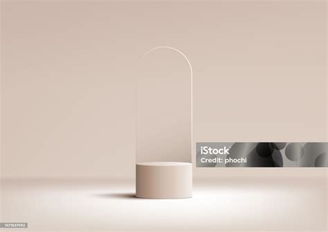 3d 현실적인 제품은 갈색 배경에 베이지 색 연단 스탠드 받침대를 표시합니다 배경막에 대한 스톡 벡터 아트 및 기타 이미지 배경막 베이지 크림색 Istock
