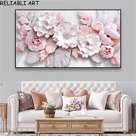 Абстрактная мраморная текстура 3d Белый цветок Холст Картина Плакат и принты Настенные