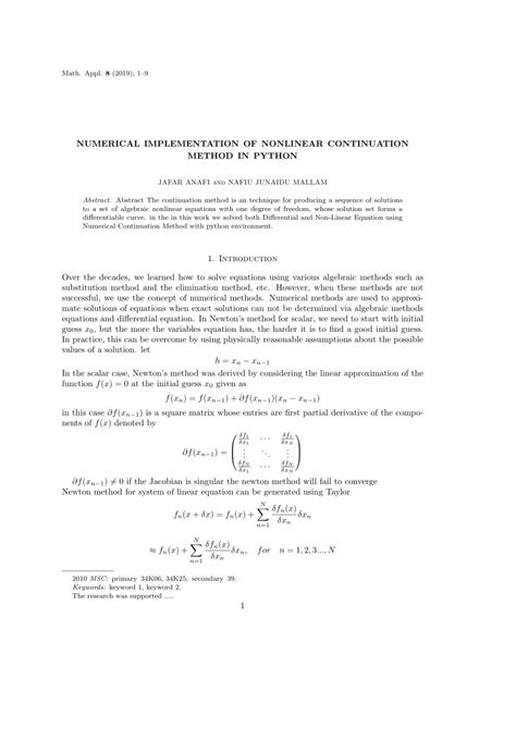 Pdf Numerical Implementation Of Nonlinear Continuation Method In Python