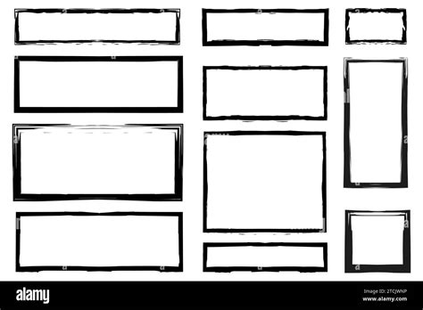 Grunge Set Of Square And Rectangular Frames Ink Empty Black Boxes Collection Of Rectangular