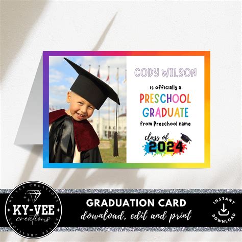 Preschool Graduation Card Instant Download Printable Certificate