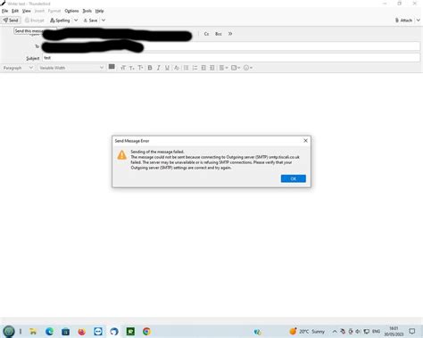 cannot send emails using thunderbird talktalk help and support