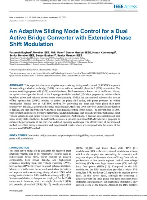 Pdf An Adaptive Sliding Mode Control For A Dual Active Bridge Converter With Extended Phase