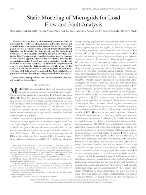 Pdf Static Modeling Of Microgrids For Load Flow And Fault Analysis