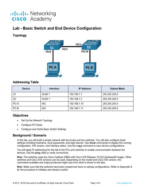 Lab 1 2 9 2 Lab Basic Switch And End Device Configuration Pdf Computer Network Network Switch